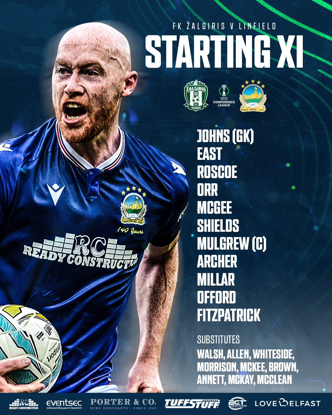 Linfield team vs FK Žalgiris - Linfield Football Club