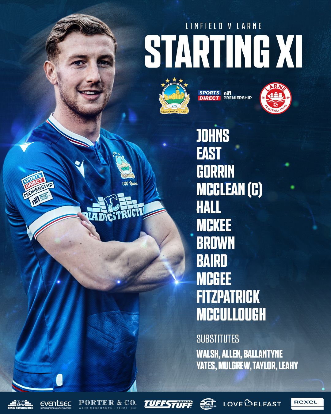 Linfield Team News v Larne 16/01/26 - Linfield Football Club