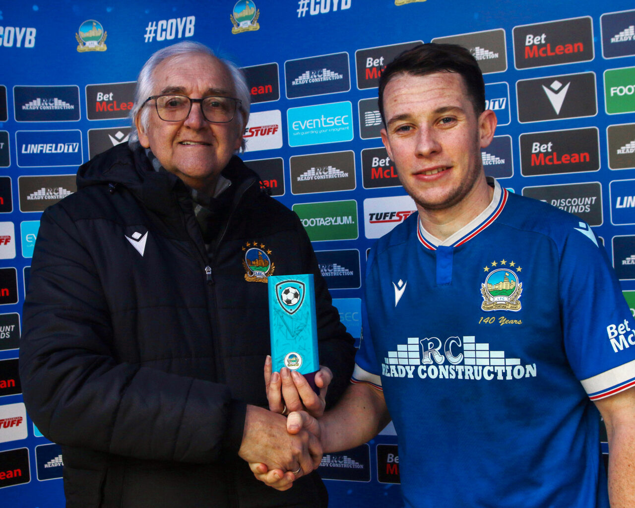 Kyle McClean Collects Man of the Match Award - Linfield Football Club